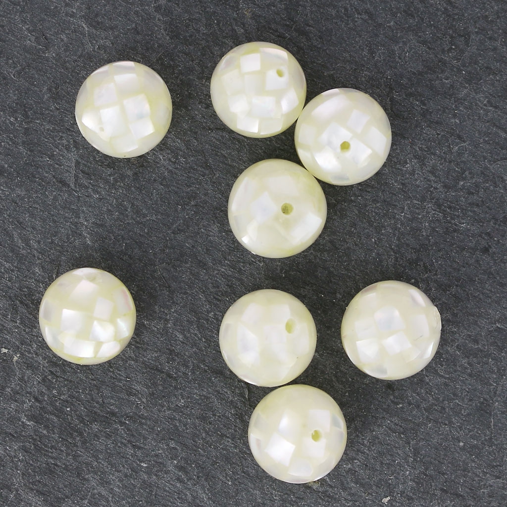 Perle en nacre effet mosaïque 10 mm Ivoire x1 - Perles & Co