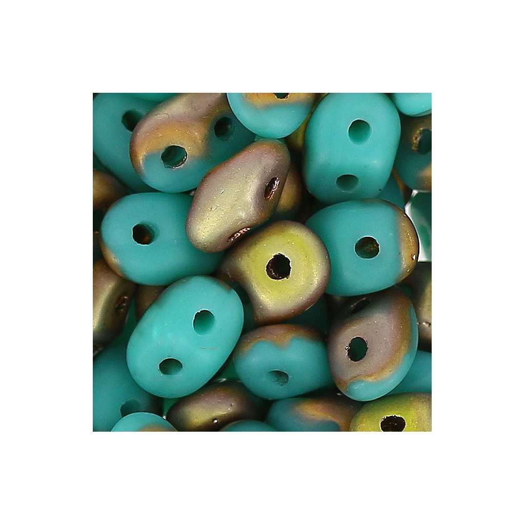 SuperDuo 2,5x5 mm Green Turquoise Capri Gold Mat x10g - Perles & Co