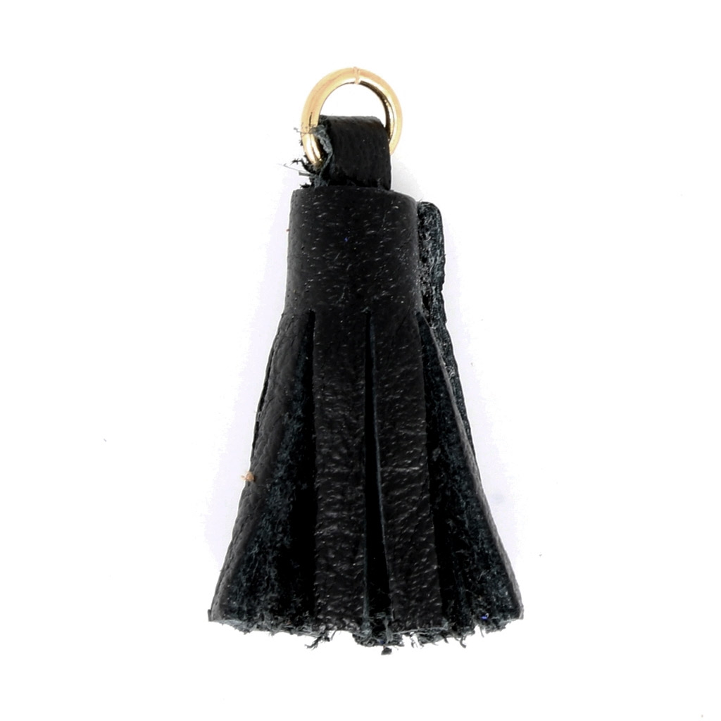 Pompon en cuir 22 mm - Noir - Doré à l'or fin x1 - Perles & Co