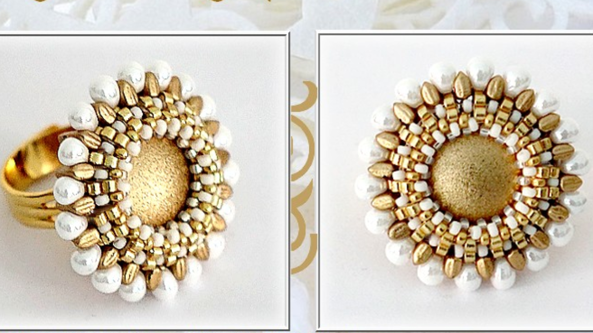 Bague avec cabochon en perles de rocaille Miyuki - DIY Puca