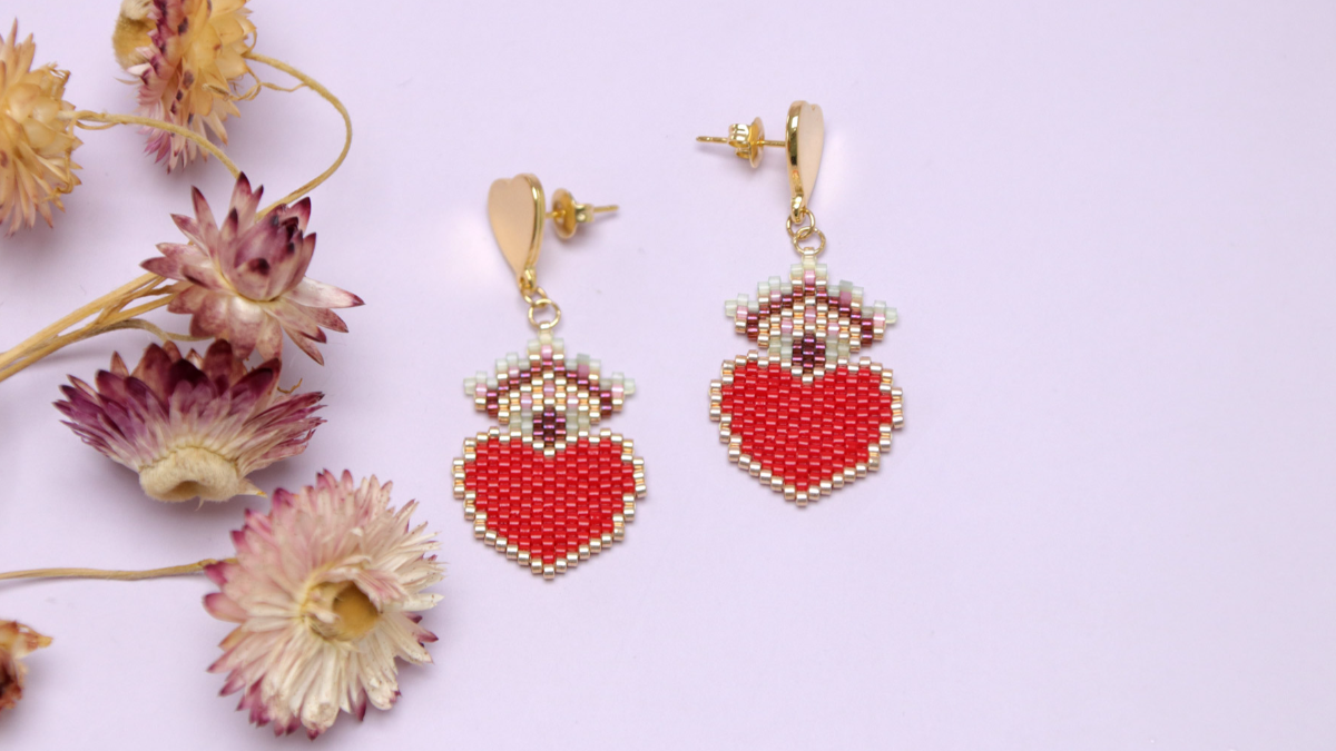 Grille de tissage Miyuki Coeur Ex-voto ou Coeur Mexicain en perles